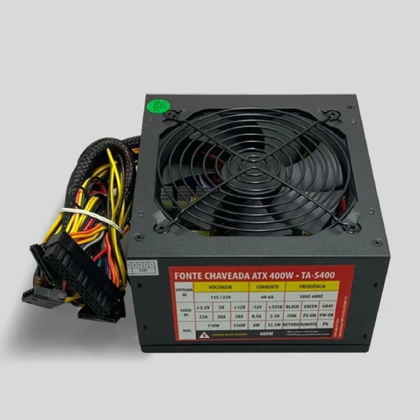 Fonte Real Atx 400w 24pinos 3 Sata 2 Ide 1 Pci-e - Taicon